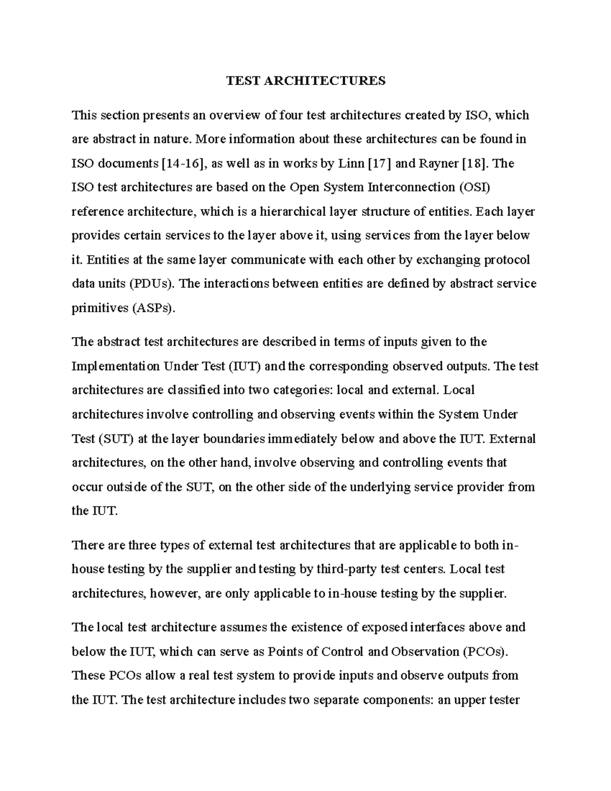 TEST Architectures - TEST ARCHITECTURES This section presents an ...