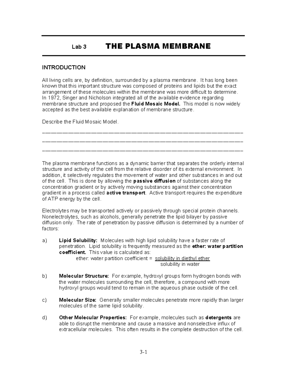 Lab 3 - The Plasma Membrane - Lab 3 THE PLASMA MEMBRANE INTRODUCTION ...