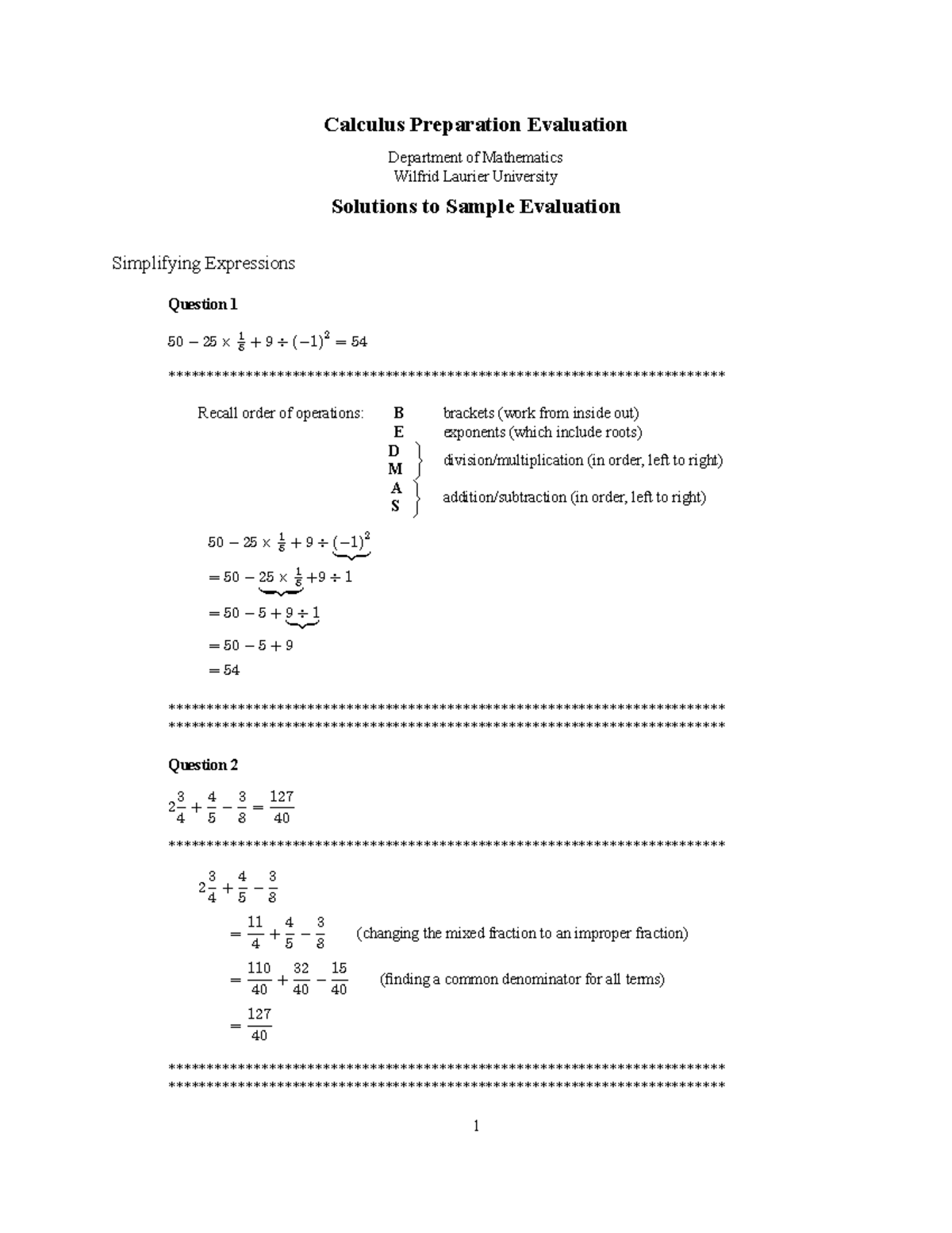 Sample CPE Document - Calculus Preparation Evaluation Department of ...