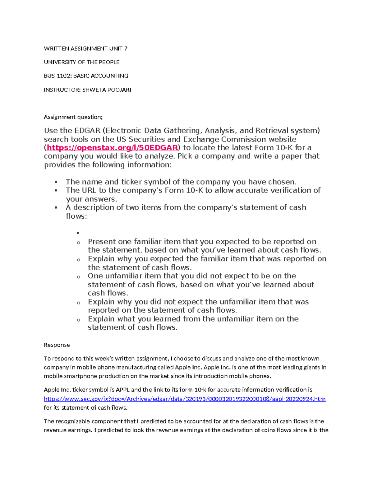 Written Assignment UNIT 7 - WRITTEN ASSIGNMENT UNIT 7 UNIVERSITY OF THE PEOPLE BUS 1102: BASIC ...