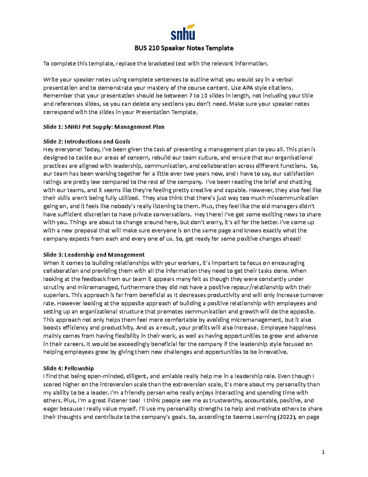 BUS 210 Speaker Notes - BUS 210 Speaker Notes Template To complete this ...