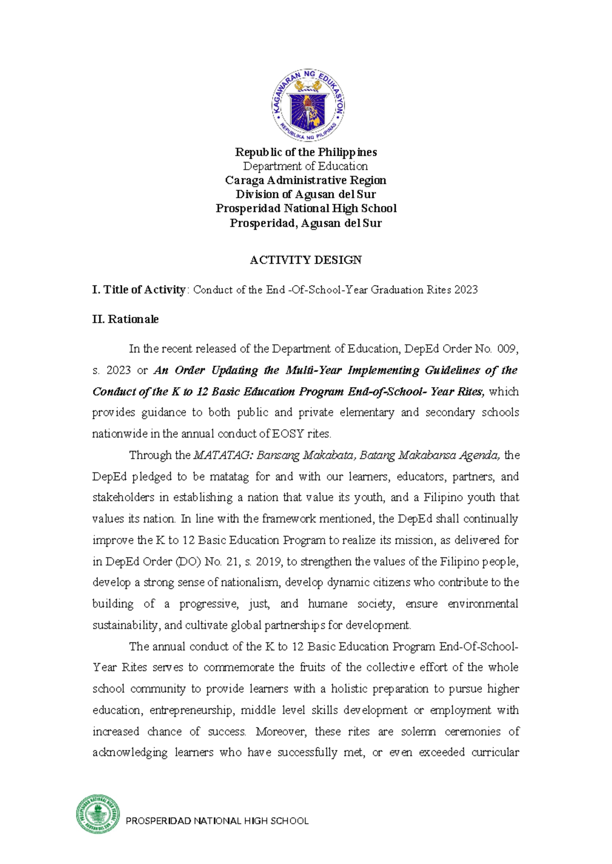 Activity- Design Graduation 2023 - Republic of the Philippines ...