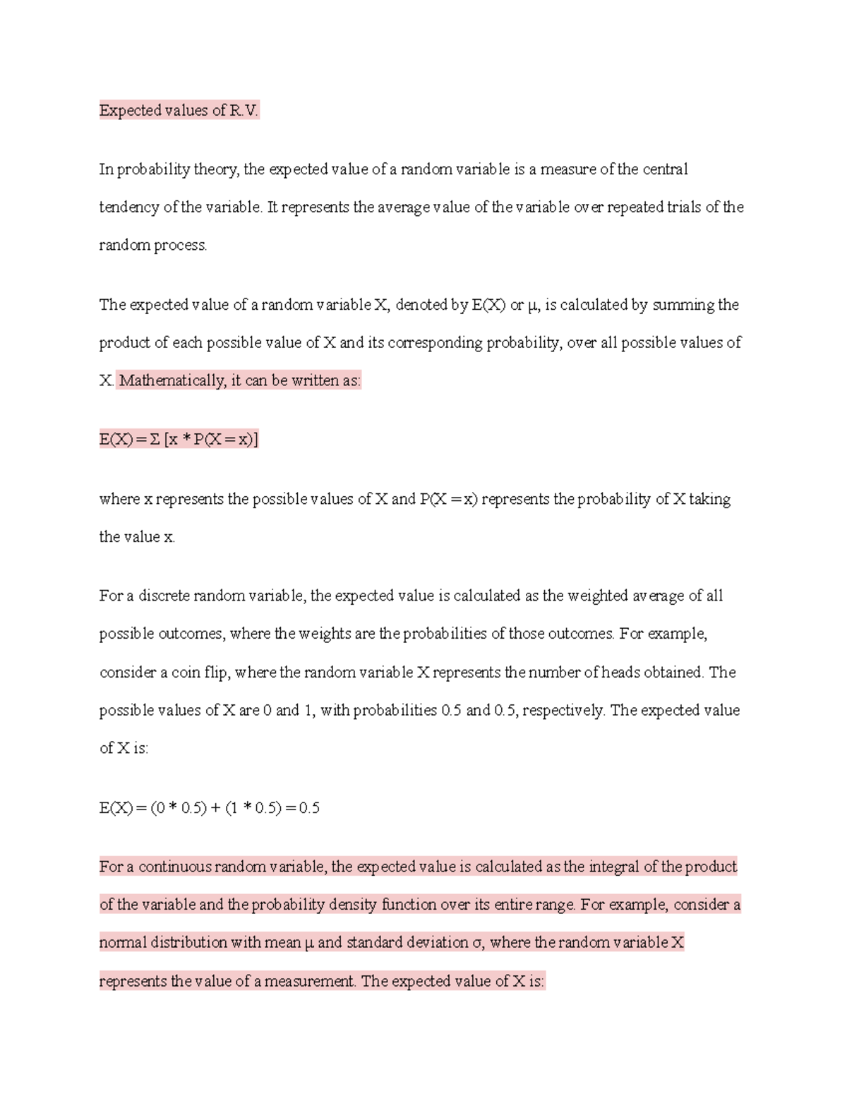 Expected values of R.V. - In probability theory, the expected value of ...