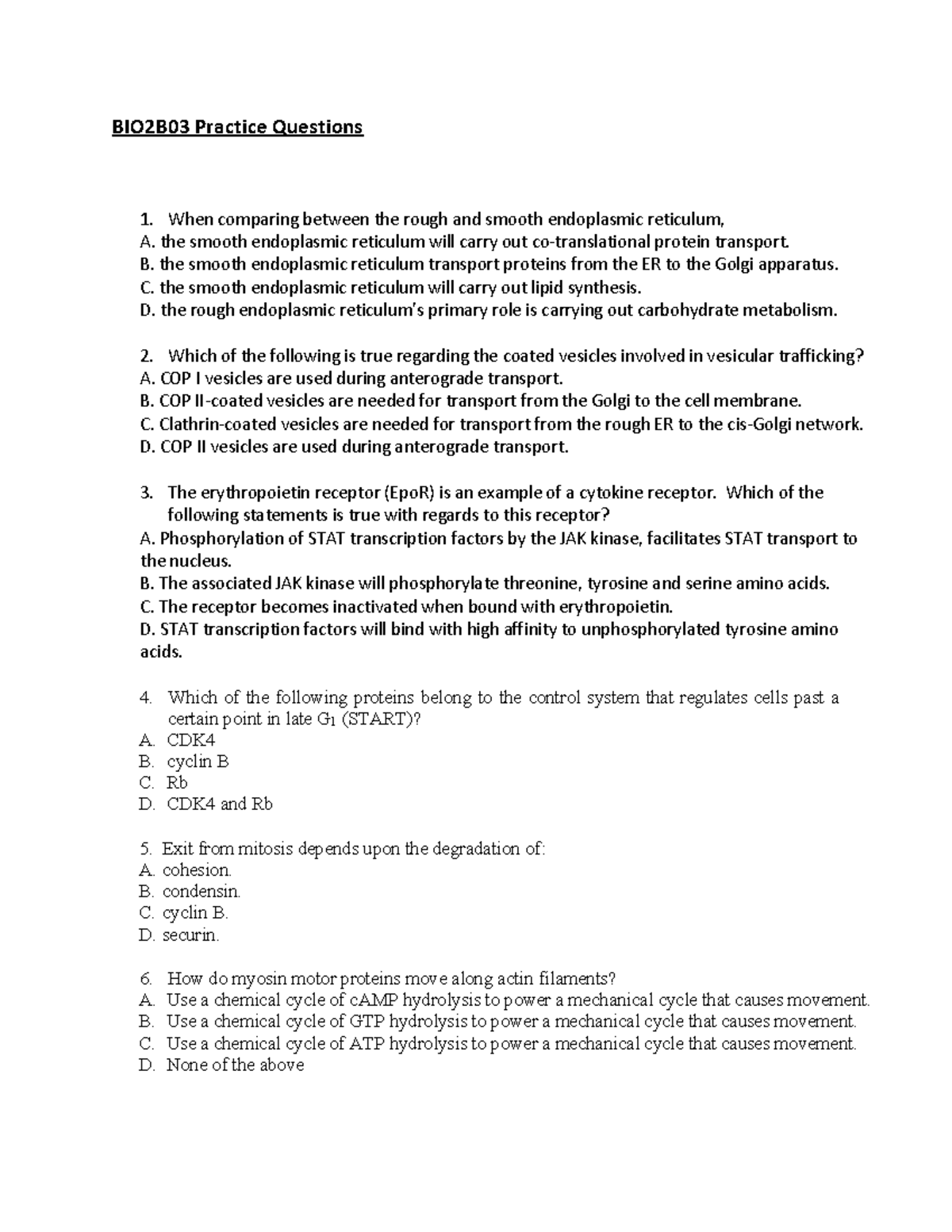 BIO2B03 Final Exam Practice Questions - BIO2B03 Practice Questions When ...