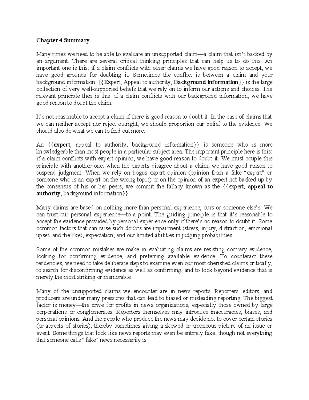 Chapter 4 Summary - Philosophy - Chapter 4 Summary Many times we need ...