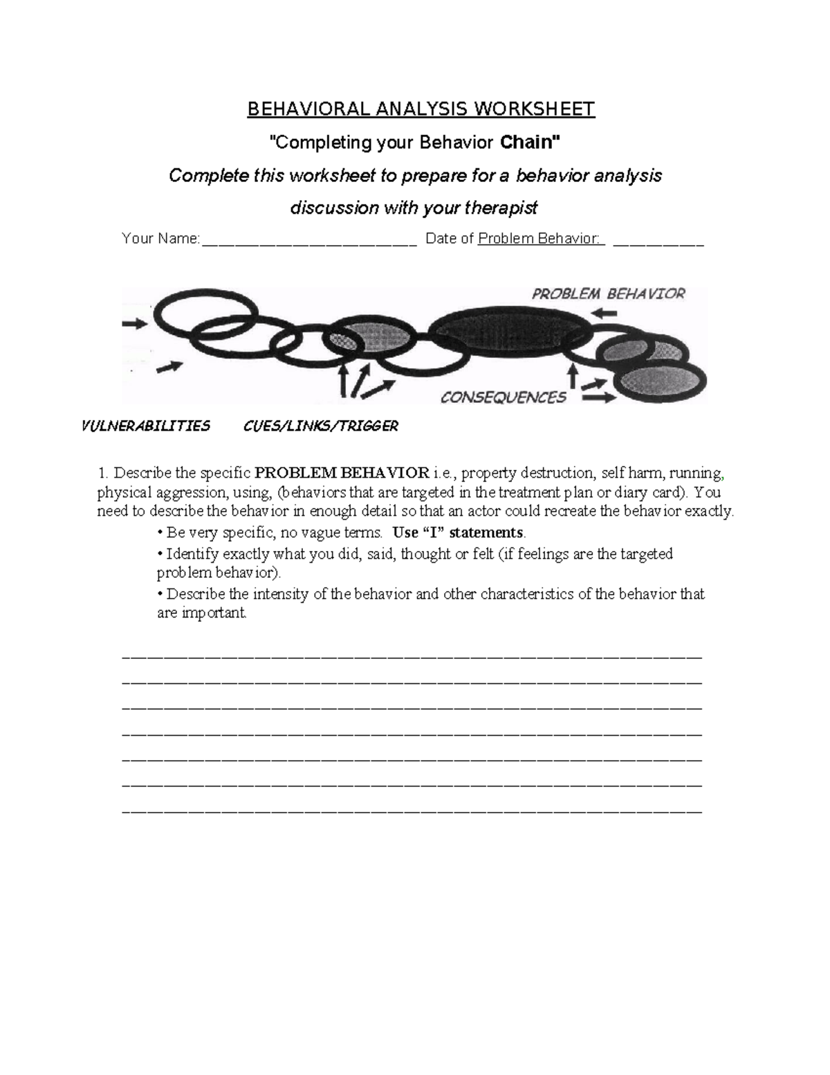 DBT Behavior Analysis - dbt - BEHAVIORAL ANALYSIS WORKSHEET "Completing ...