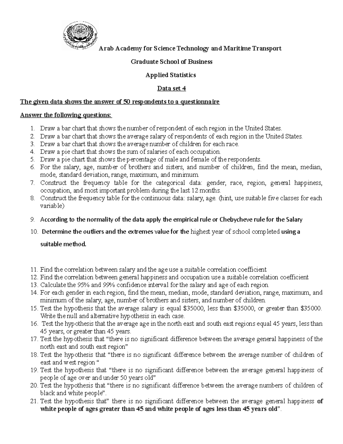 SPSS questioins For data set 4 -1 assignment - applied statistics - Studocu