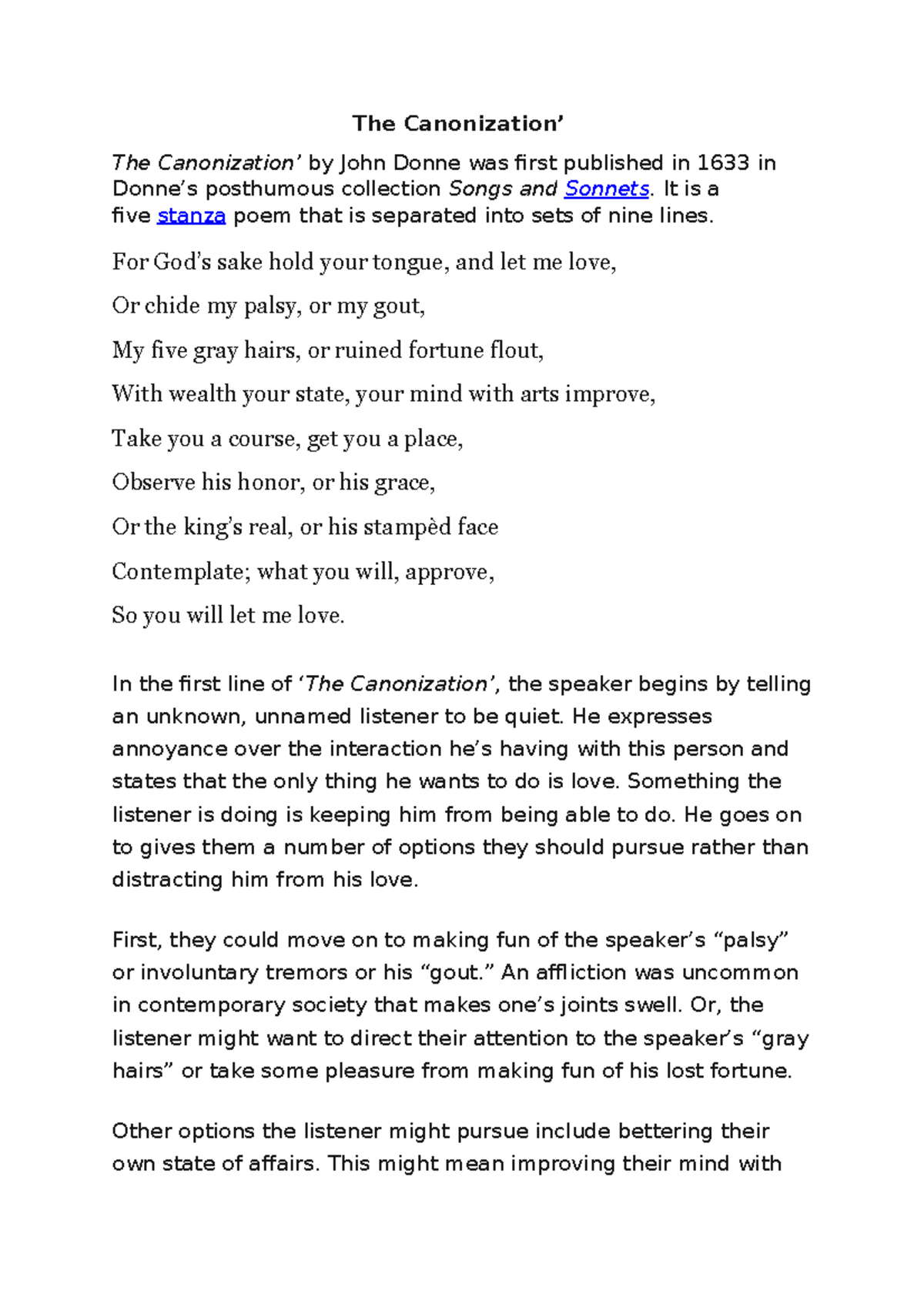 The Canonization summary - The Canonization’ The Canonization’ by John ...