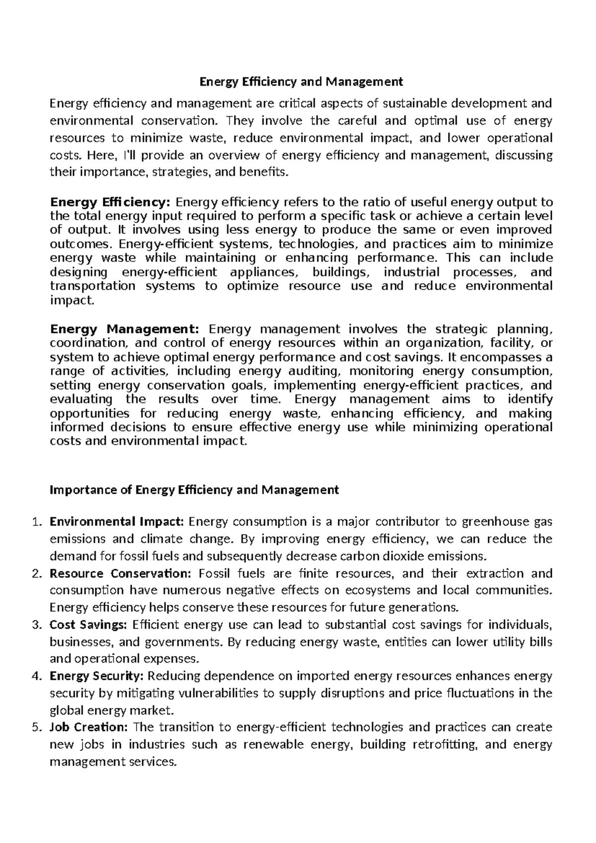 Energy Efficiency and Management - They involve the careful and optimal ...