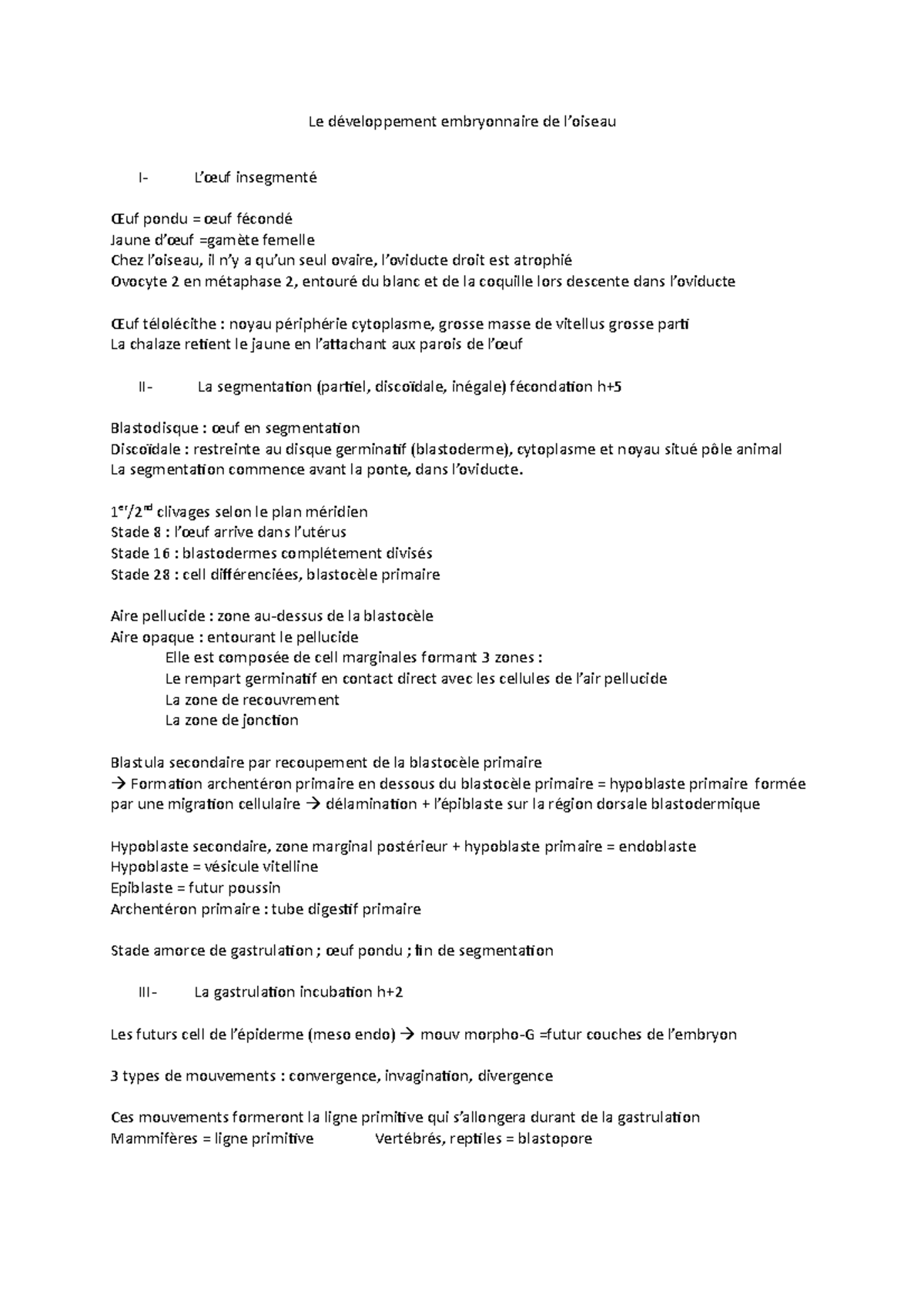 Le developpement de l'oiseau - Le développement embryonnaire de l ...