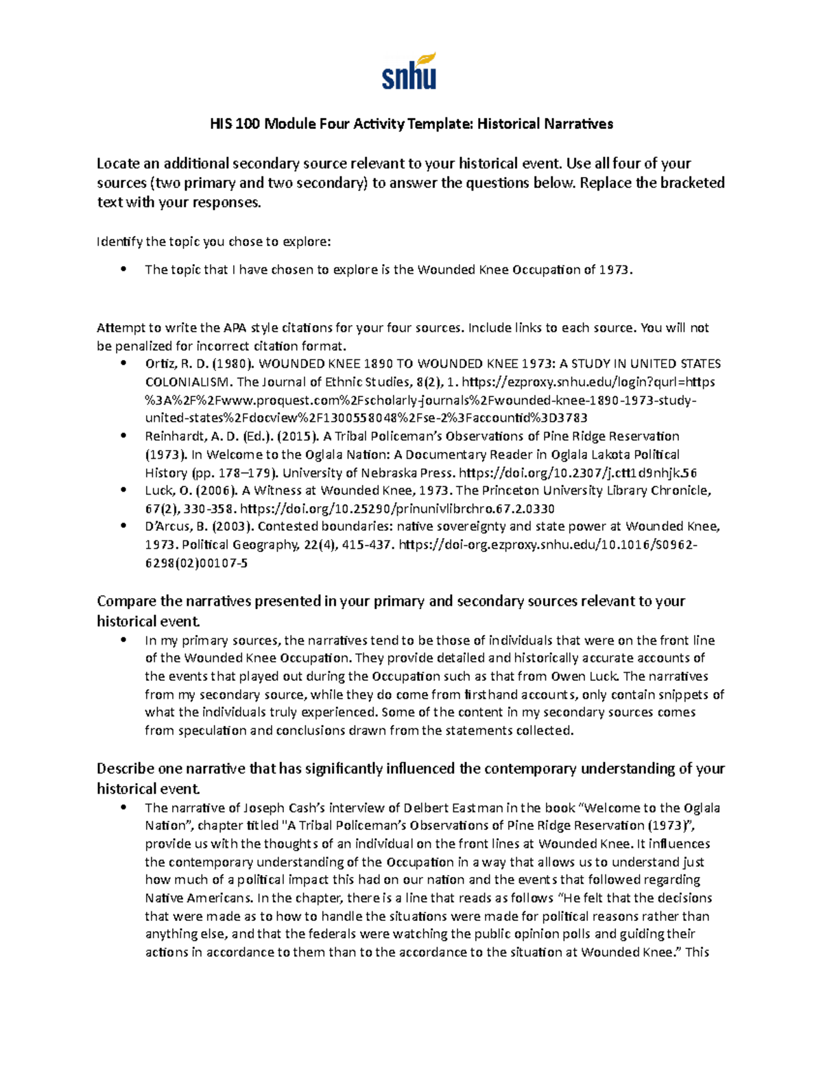 HIS 100 Module Four Activity Narratives Template - HIS 100 Module Four ...