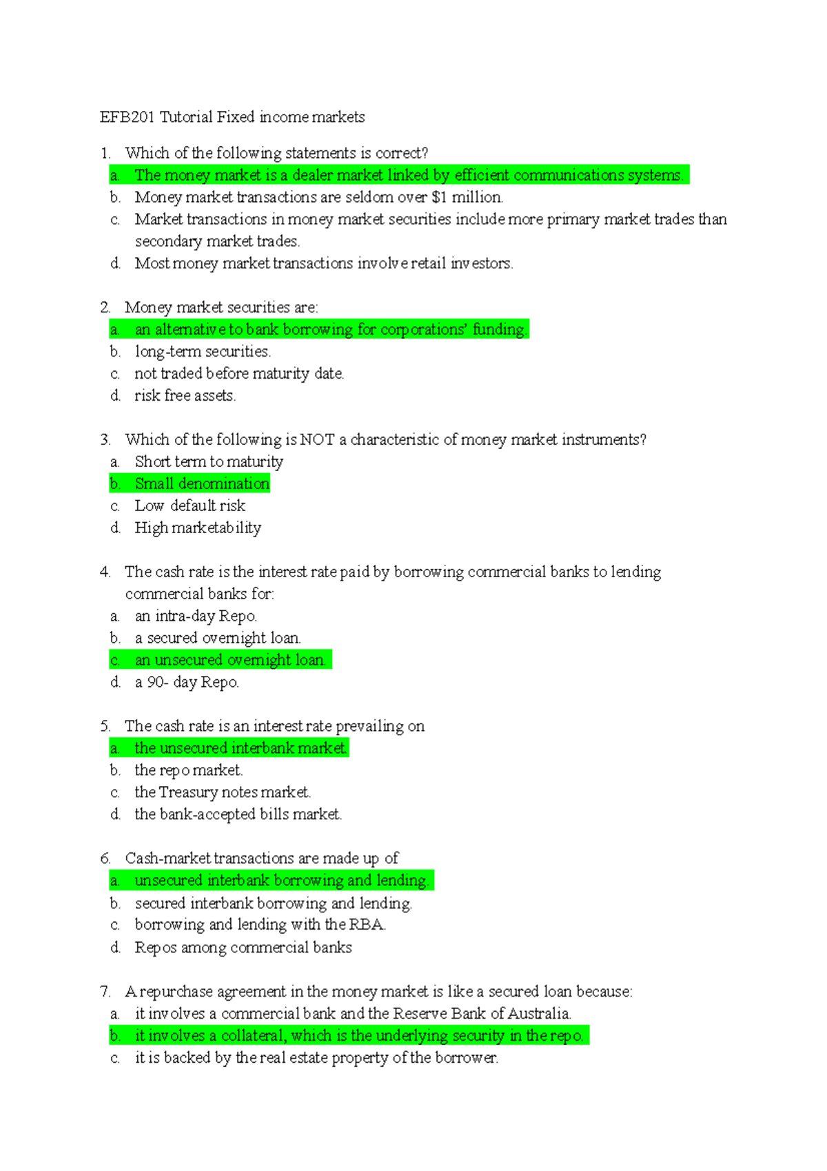 Tute 5 - Fixed income market - EFB201 Tutorial Fixed income markets ...