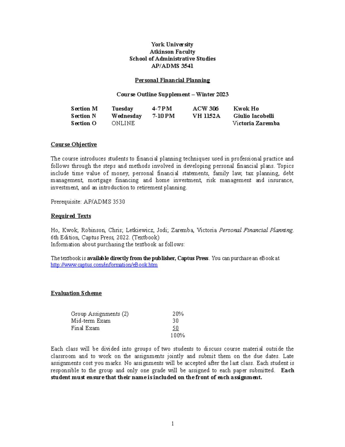 Adms3541W2023 Course Outline - York University Atkinson Faculty School ...