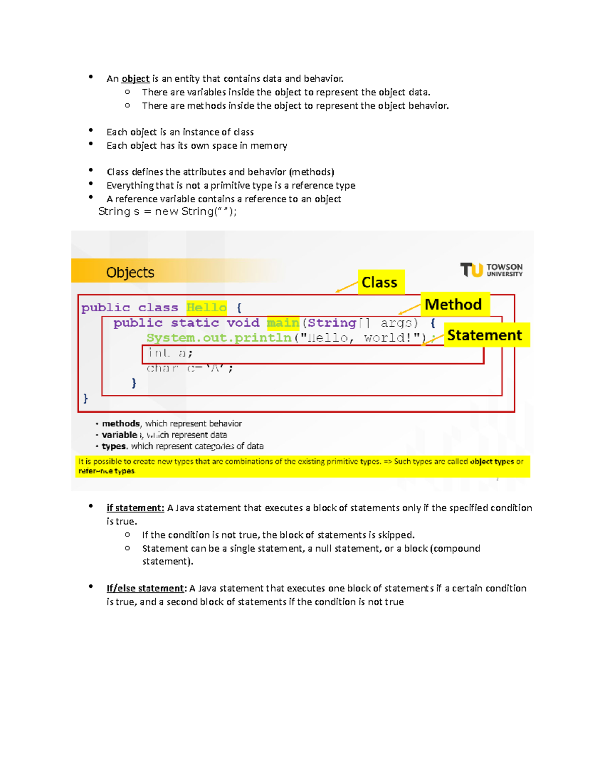 Objects if statements files notes cosc 236 - An object is an entity ...