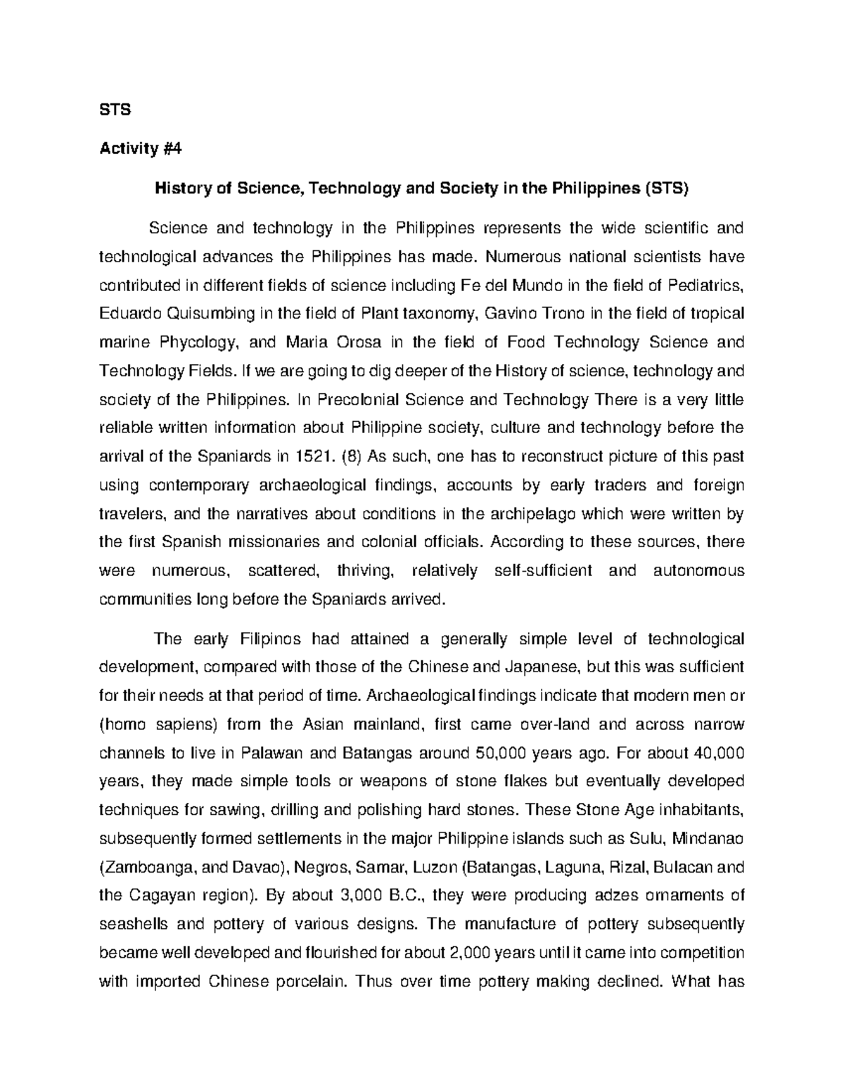 STS Summary of History of Science, Technology & Society Activity #4 ...