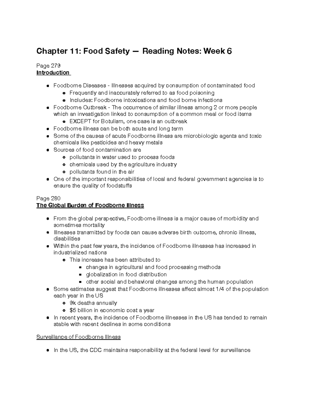 Env Hlt 100 - Ch. 11 Food Safety - Reading Notes - Chapter 11: Food ...