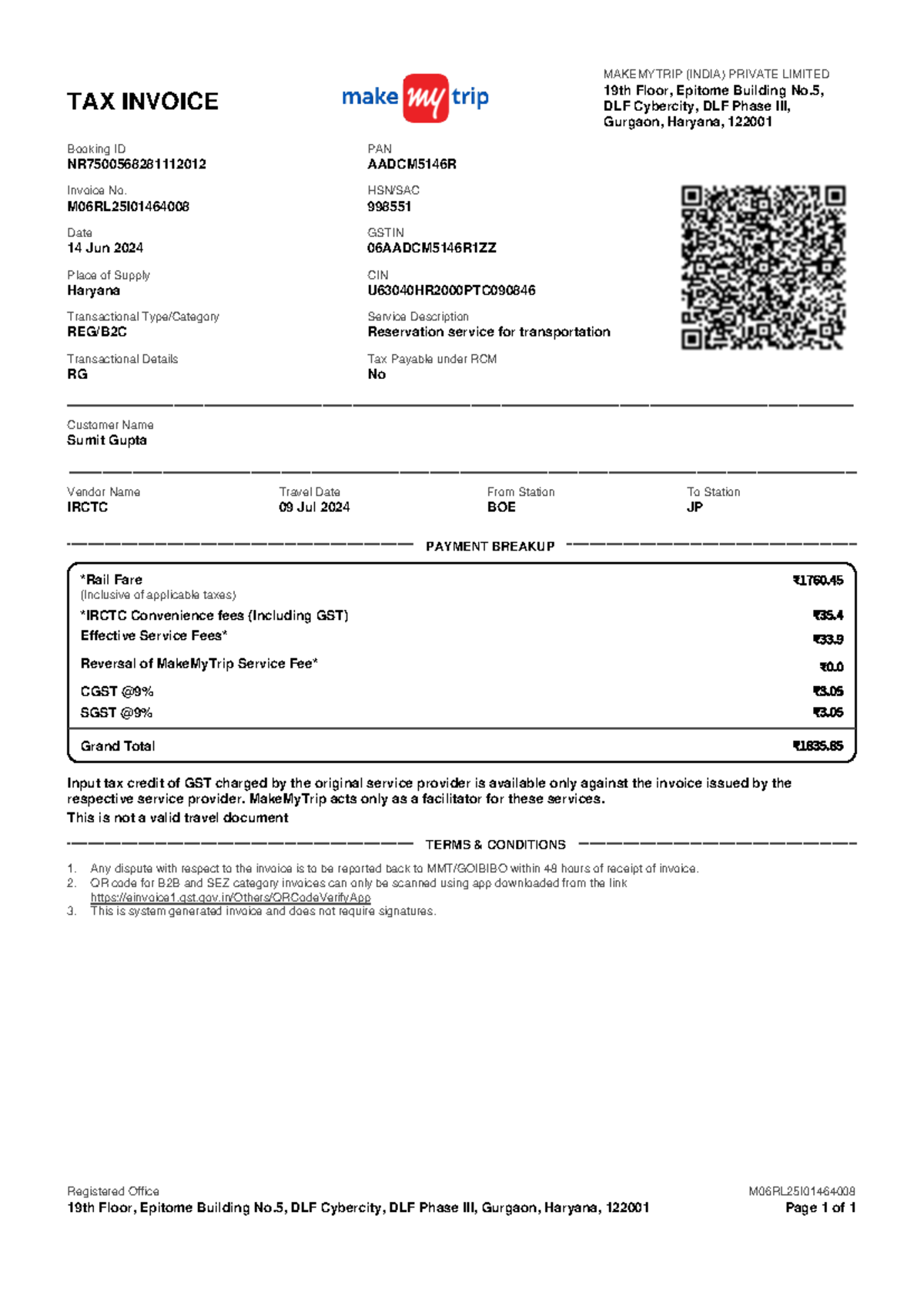 NR7500568281112012 Invoice - TAX INVOICE MAKEMYTRIP (INDIA) PRIVATE ...