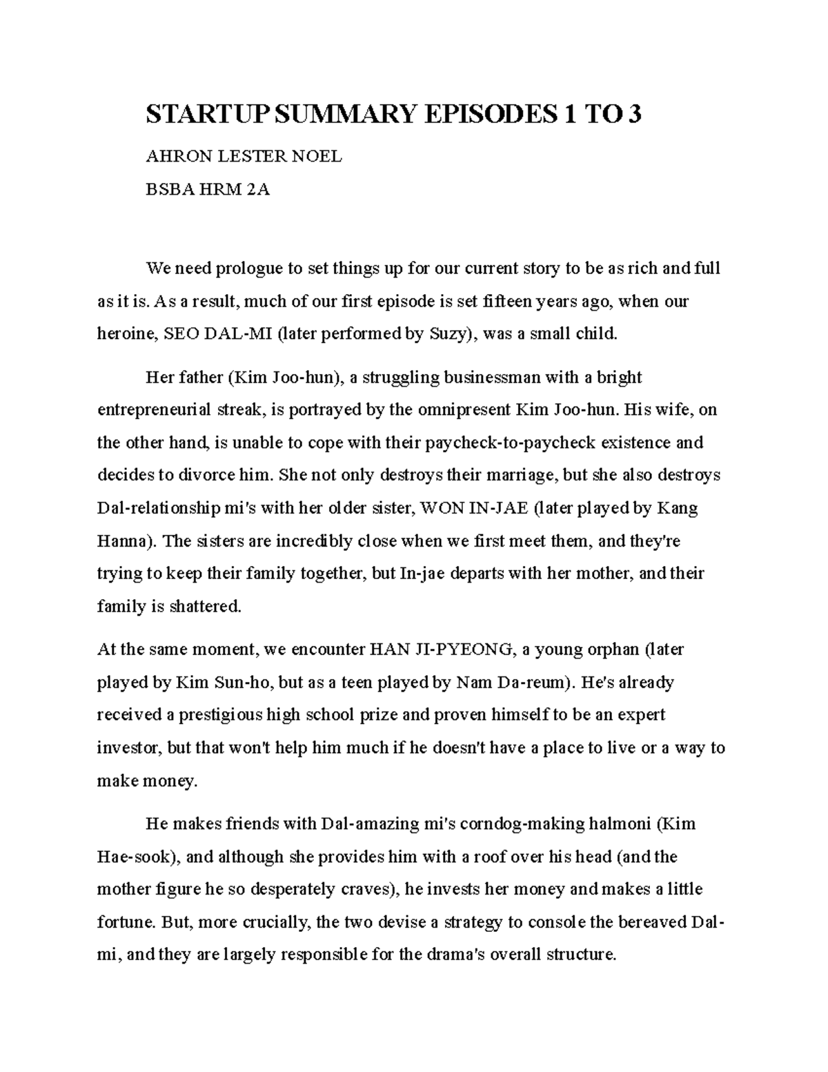 Startup Ahron Lester NOEL BSBA HRM 2A - STARTUP SUMMARY EPISODES 1 TO 3 ...