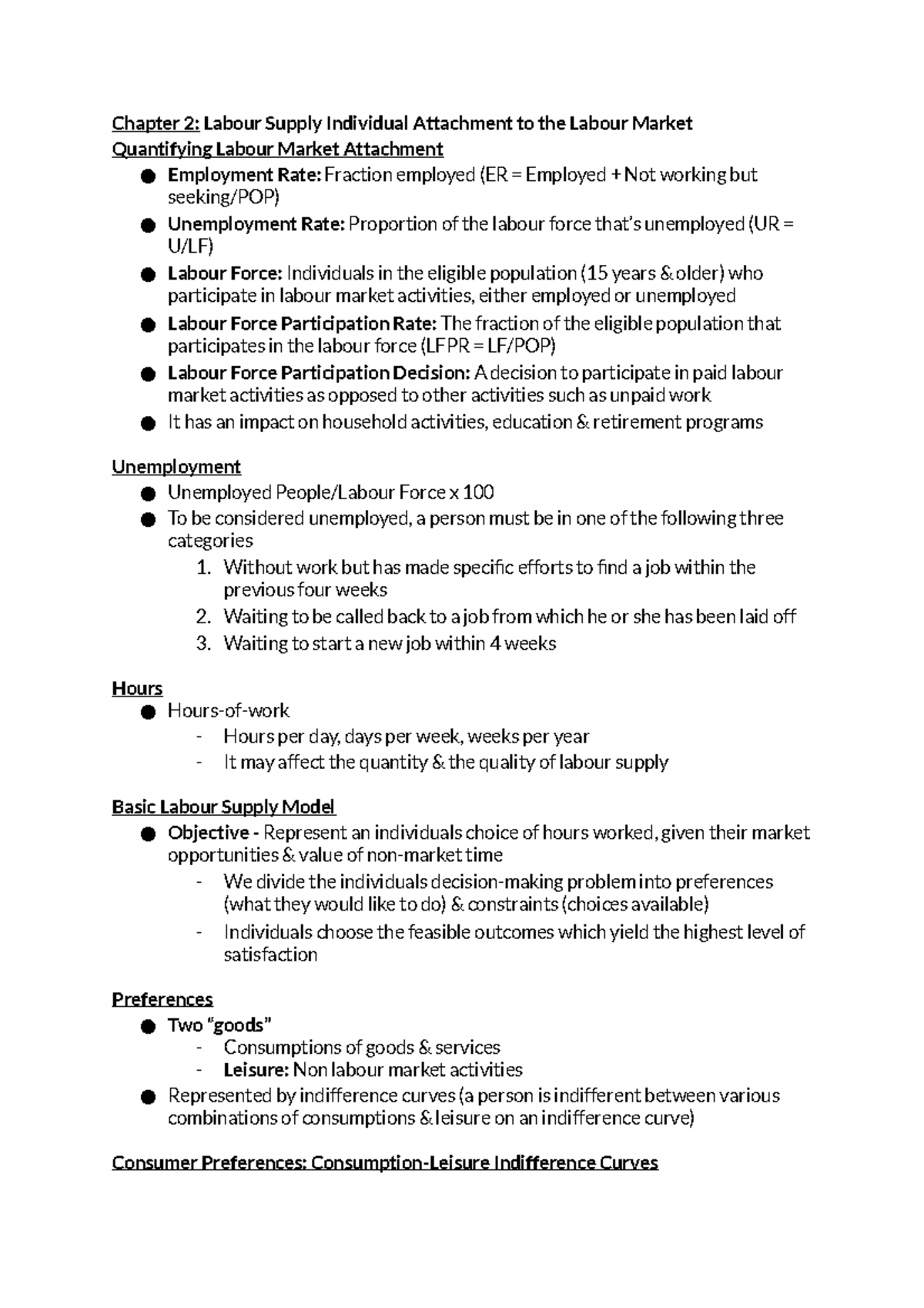 ECON 3240 - Chapter 2 - Labour Economic notes from 3rd year 2022 ...