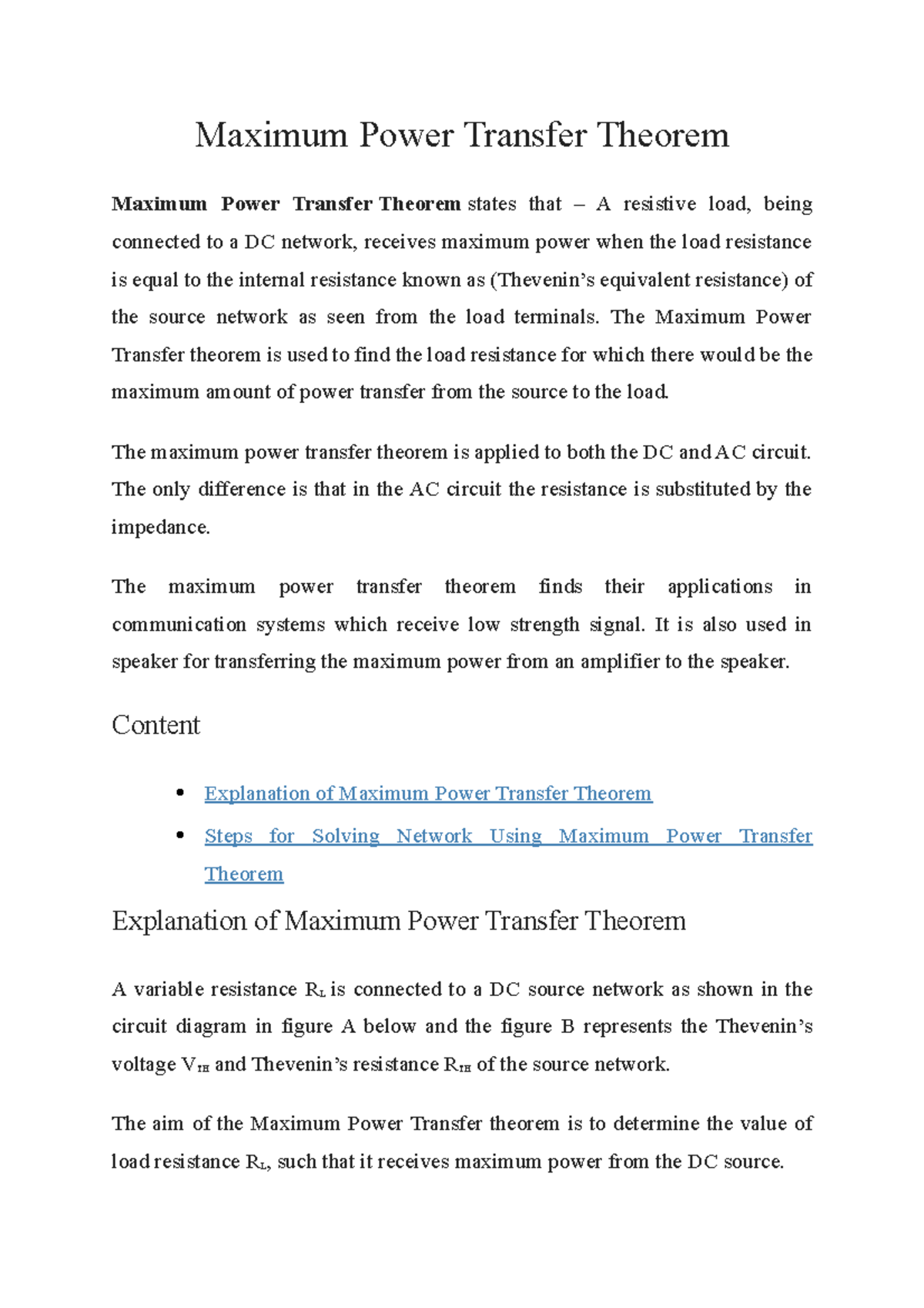Maximum Power Transfer Theorem - Maximum Power Transfer Theorem Maximum ...