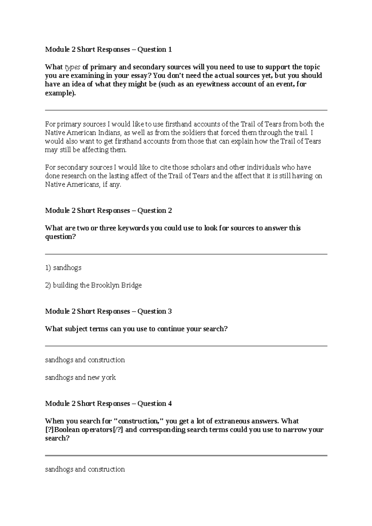 Module 2 Short Answers - During the second week of the course, you will ...