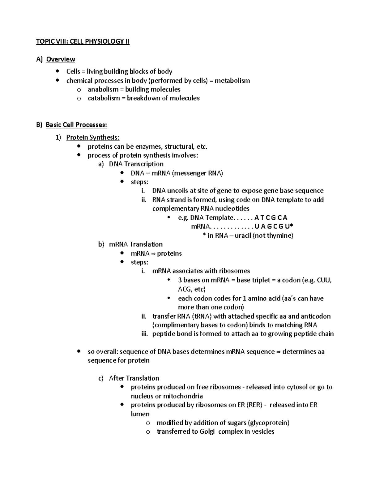 8 - Topic VIII - CELL Physiology II - TOPIC VIII: CELL PHYSIOLOGY II A ...