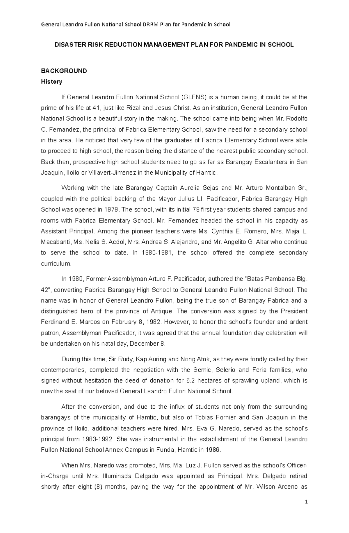 Contingency AND Response PLAN FOR Covid 19 - DISASTER RISK REDUCTION ...