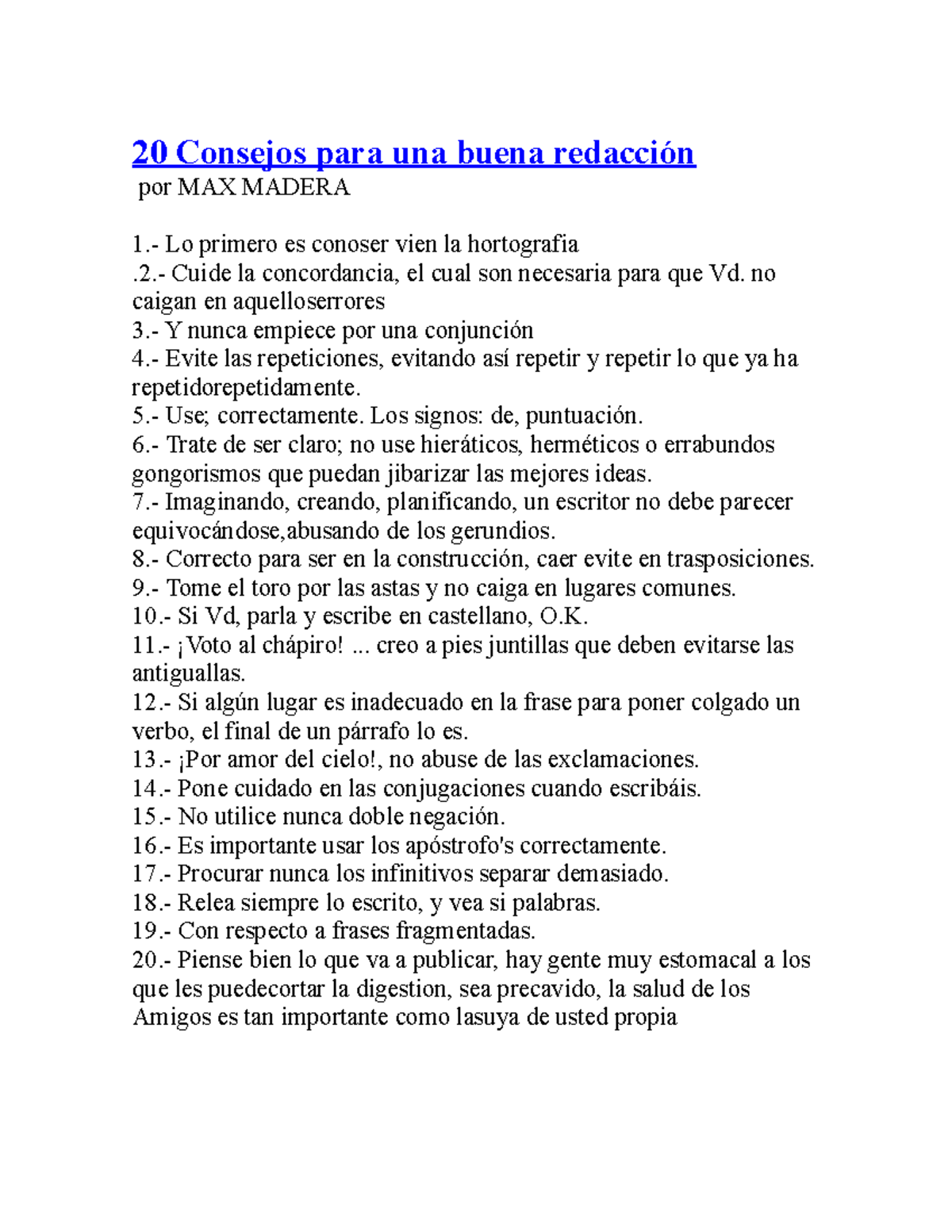 Anexo 4 20 Consejos para una buena redacción - 20 Consejos para una buena redacción por MAX ...