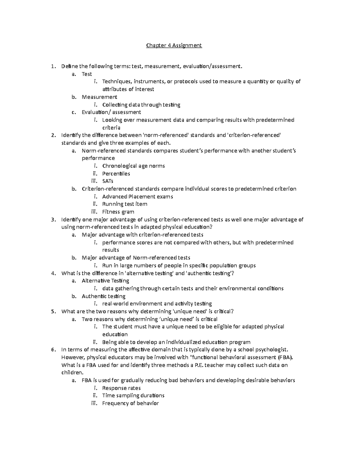 Assignment 4 BF - chapter4 - Chapter 4 Assignment Define the following ...
