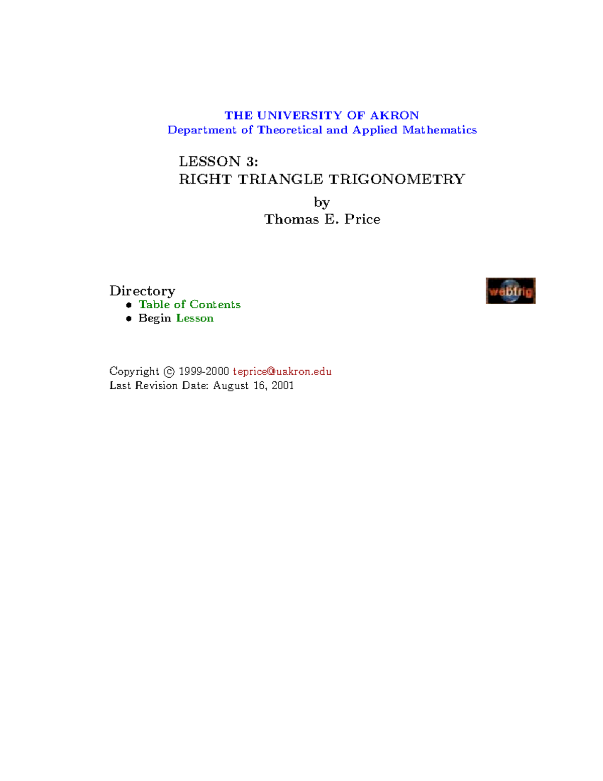 Right Triangle Trigonometry - THE UNIVERSITY OF AKRON Department of ...