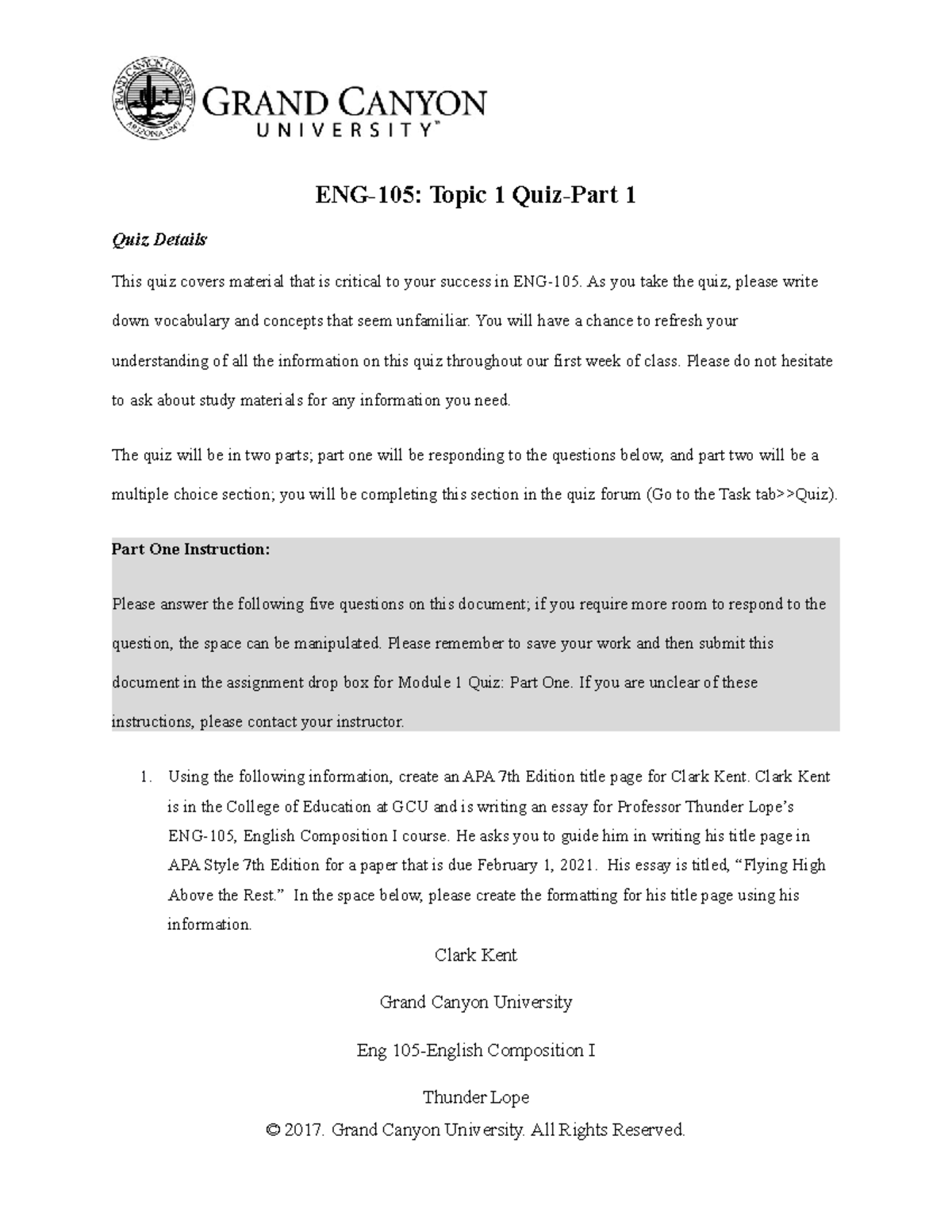 ENG-105 Topic 1 Quiz-Part 1. Montiee L. Alexander - ENG-105: Topic 1 ...
