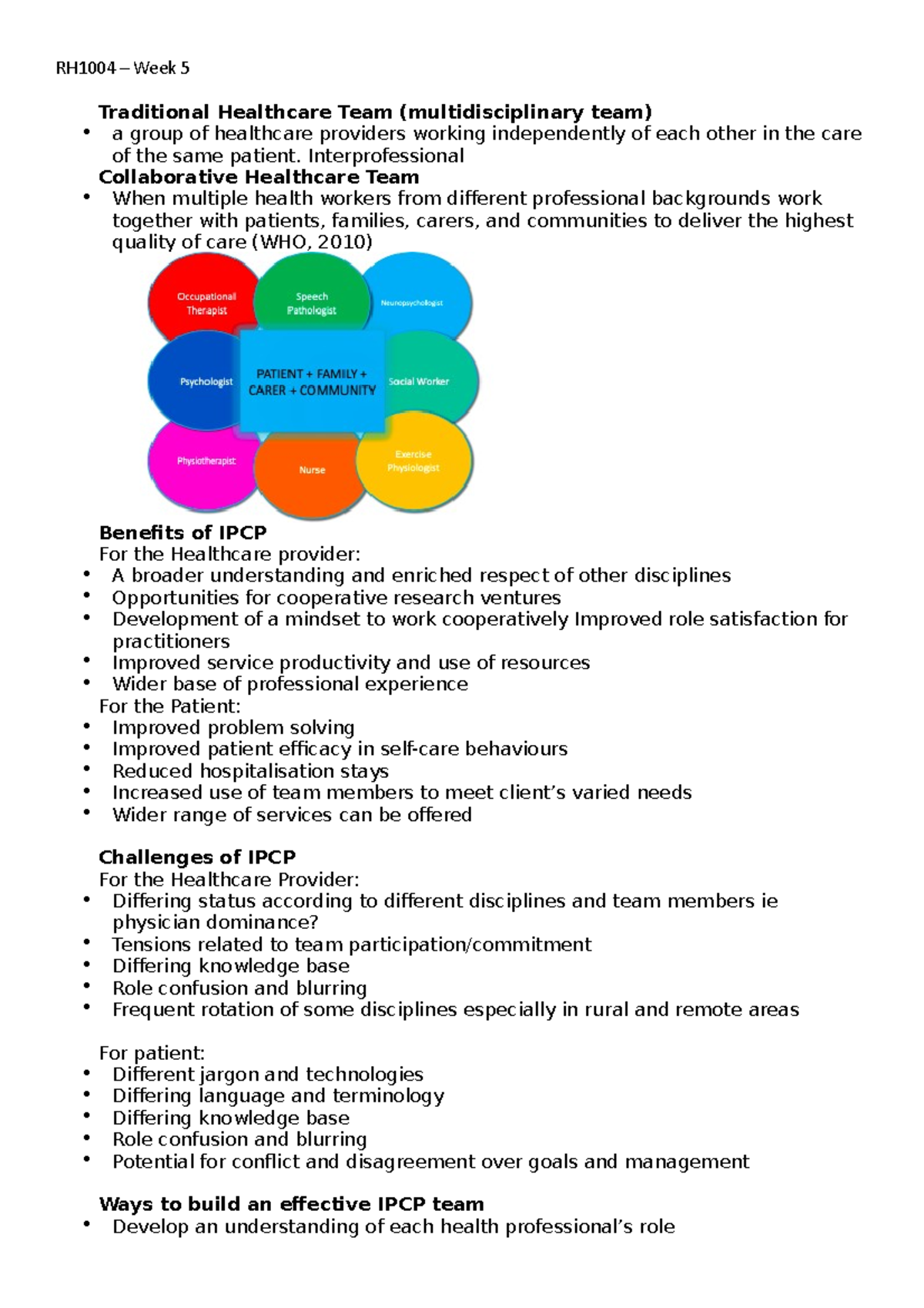 RH1004 - Week 5 - RH1004 – Week 5 Traditional Healthcare Team ...