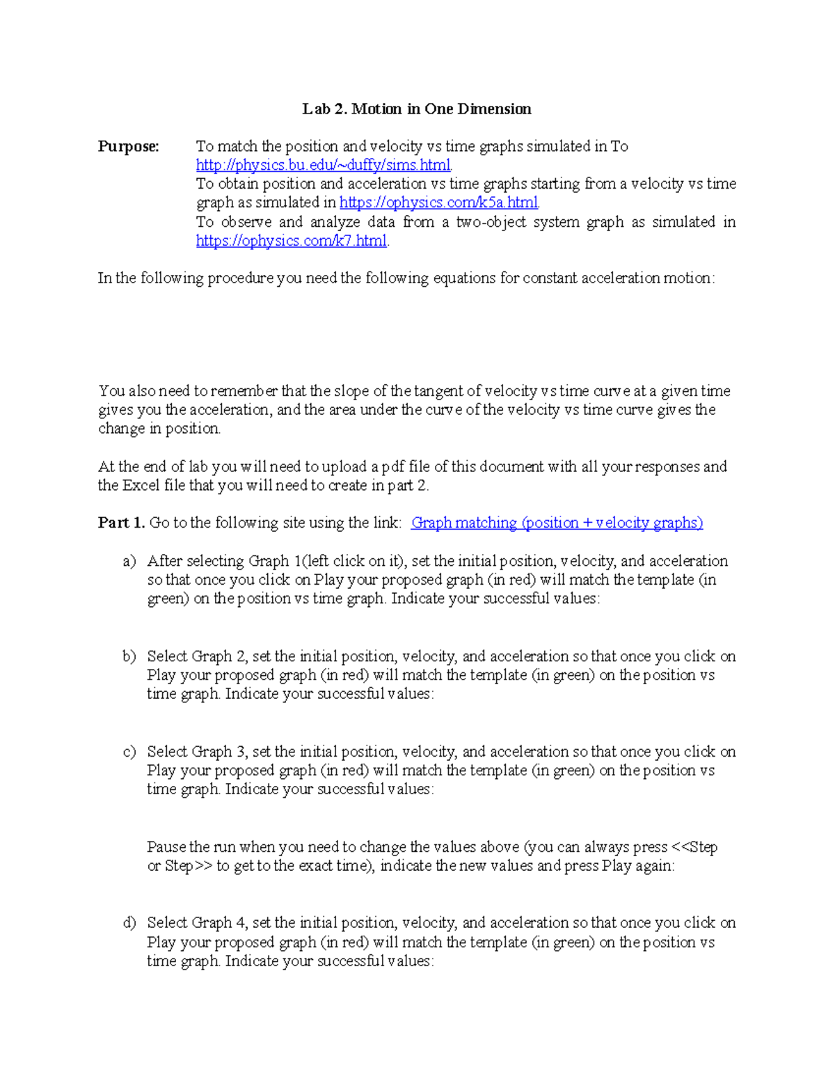 Lab02 Motion in 1-Dim - This is lab 2 in physic 1. - Lab 2. Motion in ...