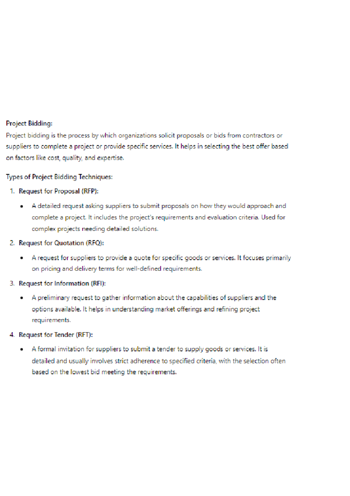 SE Answers V - important concepts of se - Project Bidding: Project ...
