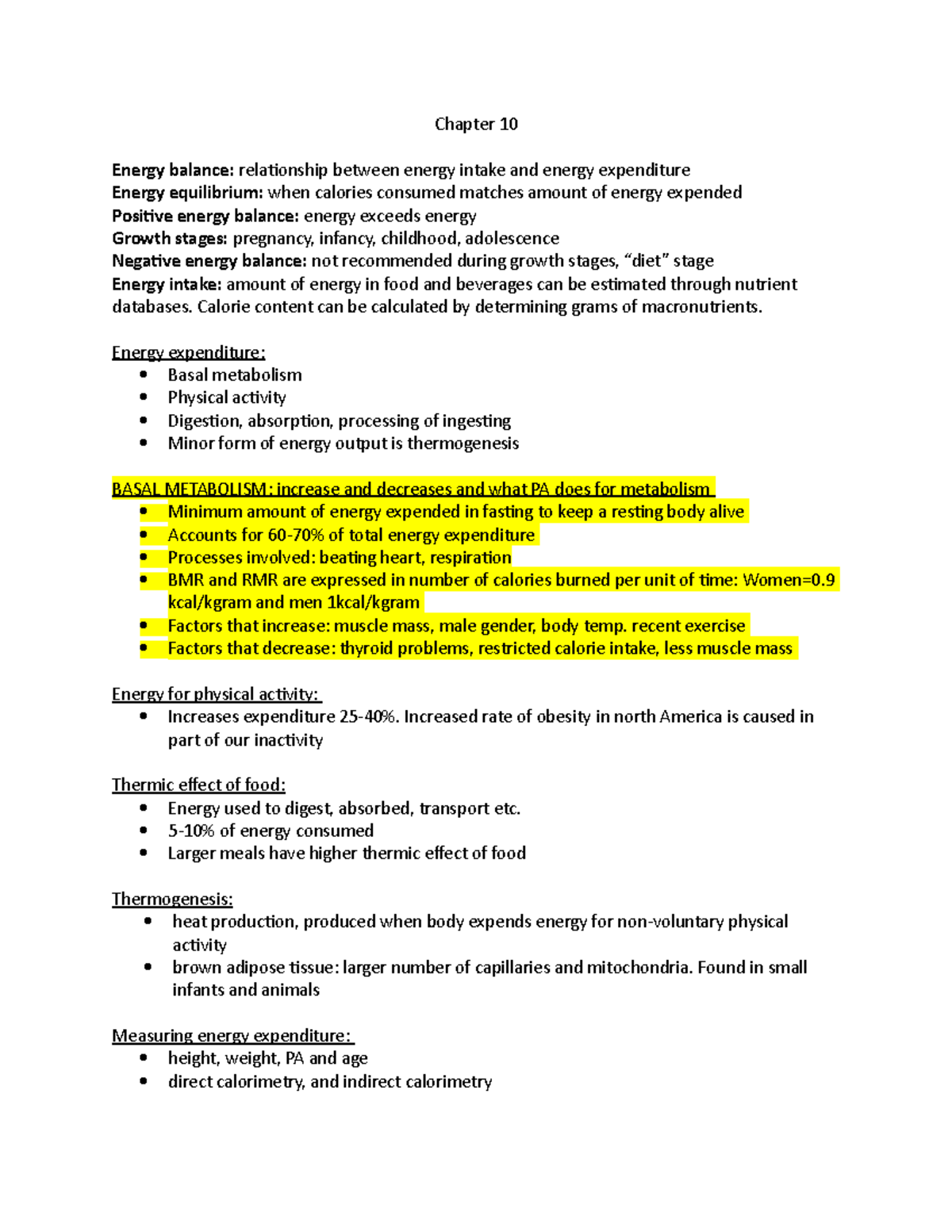 Chapter 10 - Lecture notes ch. 10 - Chapter 10 Energy balance ...