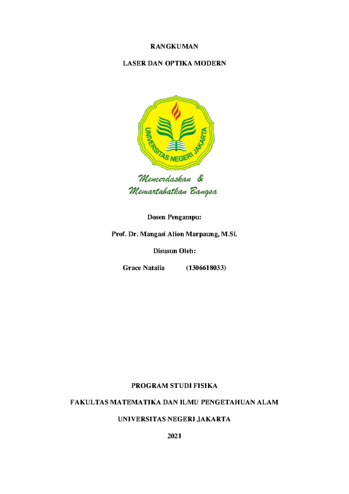 Rangkuman Laser dan Optika Modern - RANGKUMAN LASER DAN OPTIKA MODERN ...