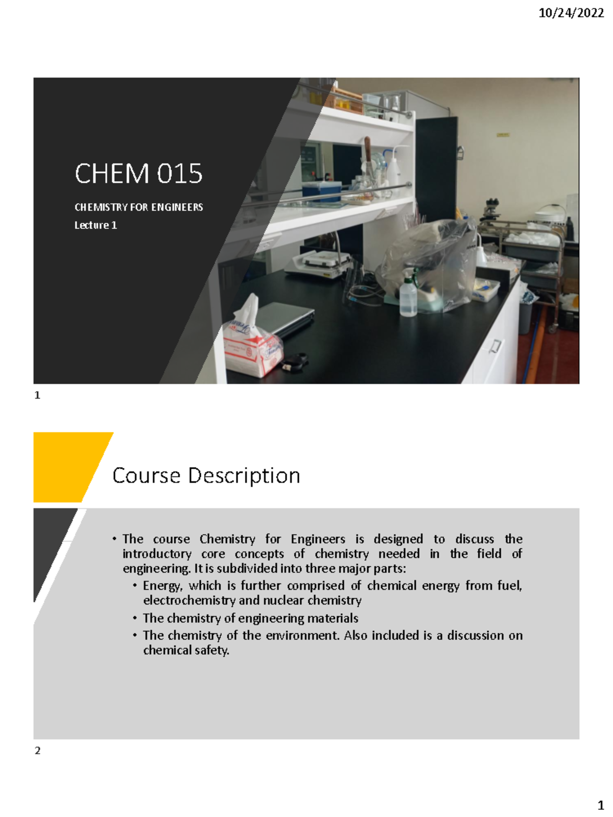CHEM015 Lecture 1 HO - Chemical Safety Bsece 1-1 - CHEM 015 CHEMISTRY ...