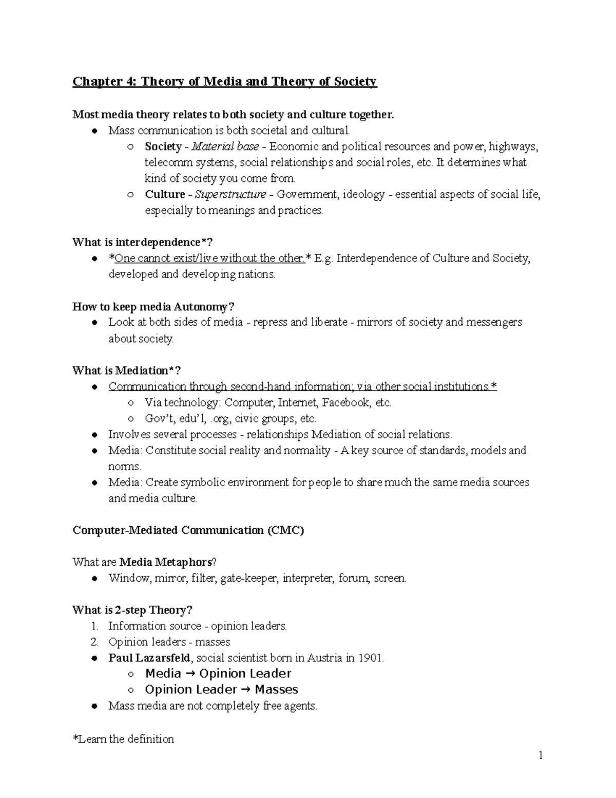 9 20 Comm. theories notes - Chapter 4: Theory of Media and Theory of ...