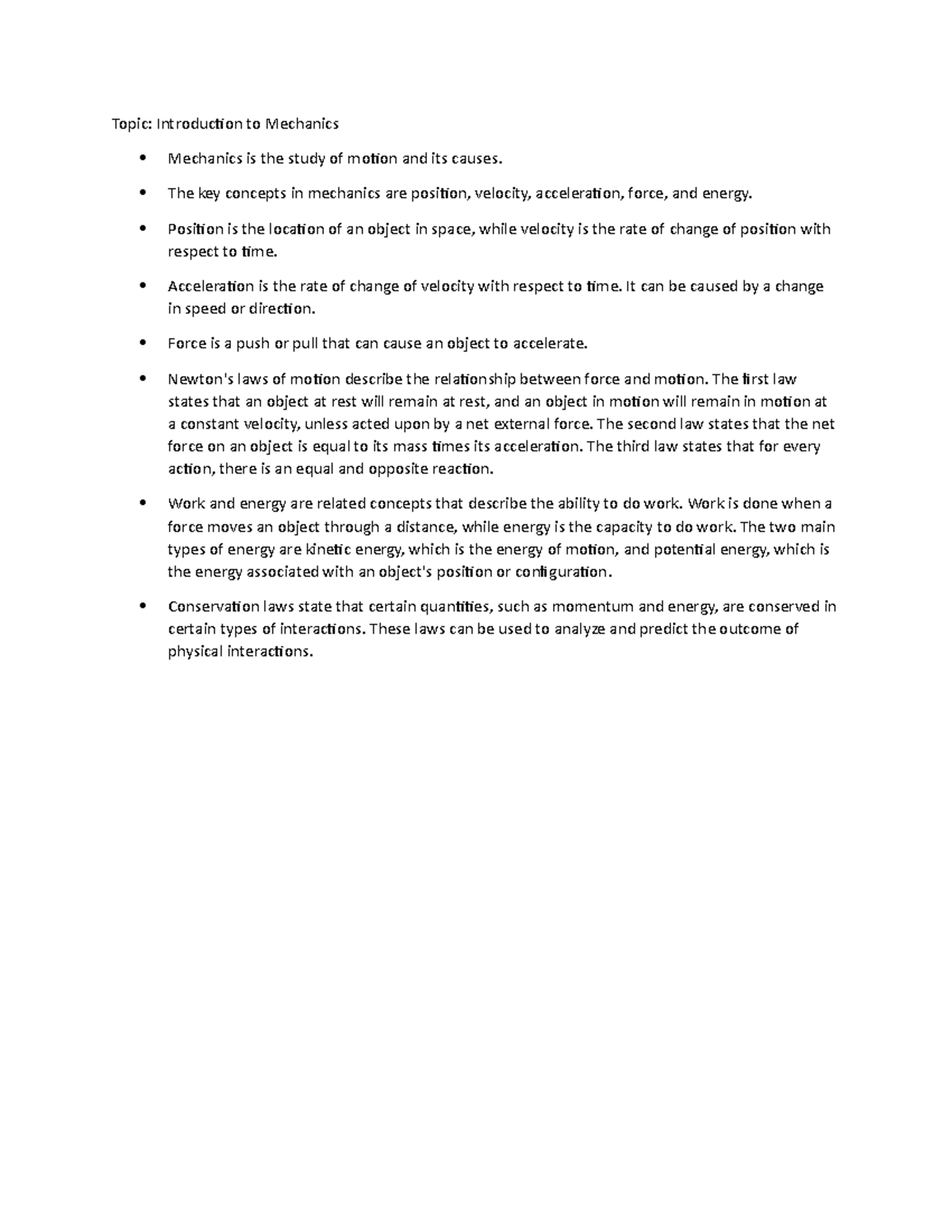 Phy2 - Phy2 - Topic: Introduction to Mechanics Mechanics is the study ...