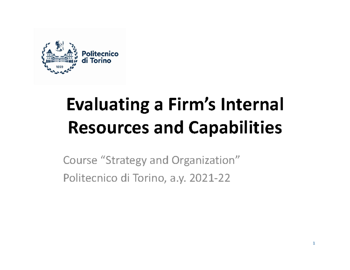 Chapter 4. Internal analysis on resources and capabilities - 2022 - Evaluating a Firm’s Internal ...