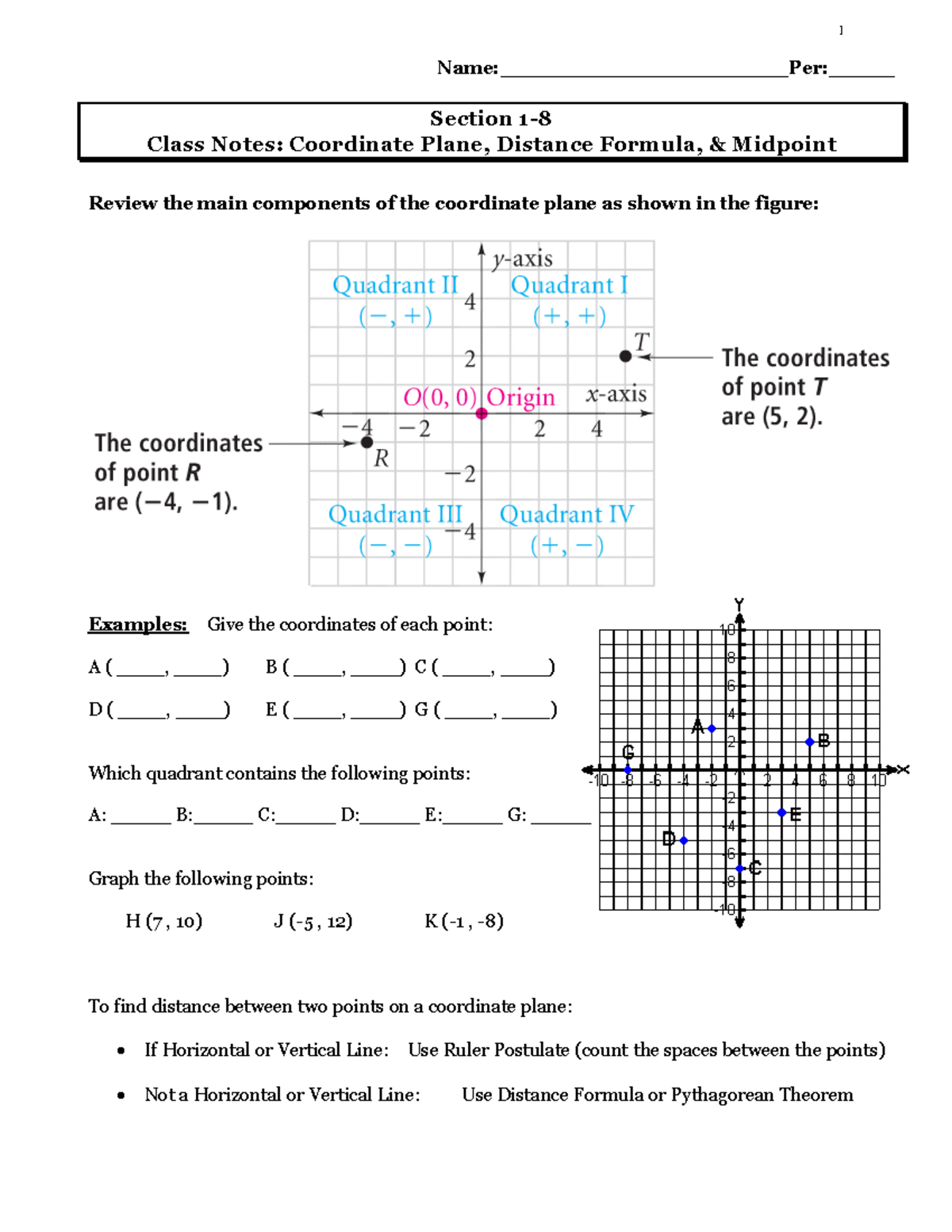 Distance and midpoint notes - Name:_________________Per: Section 1 ...