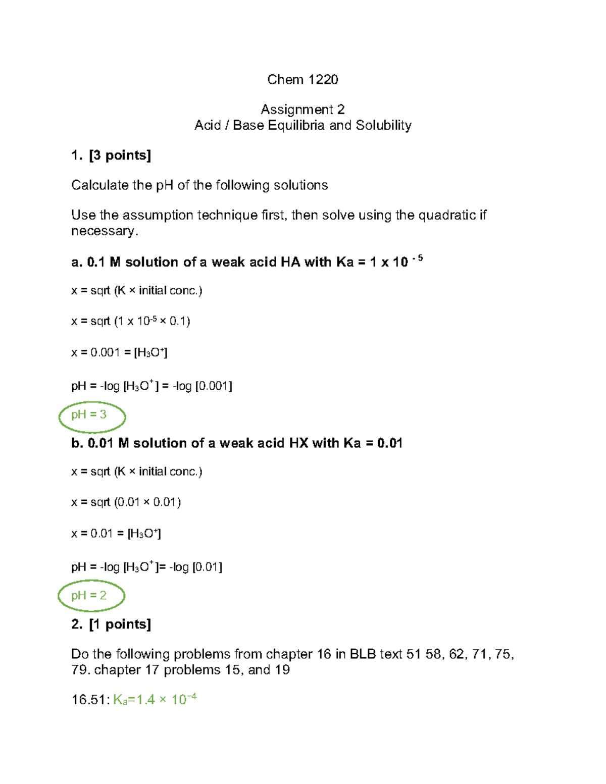 Chem 1220 Assignment 2 - HW 2 - Chem 1220 Assignment 2 Acid / Base ...