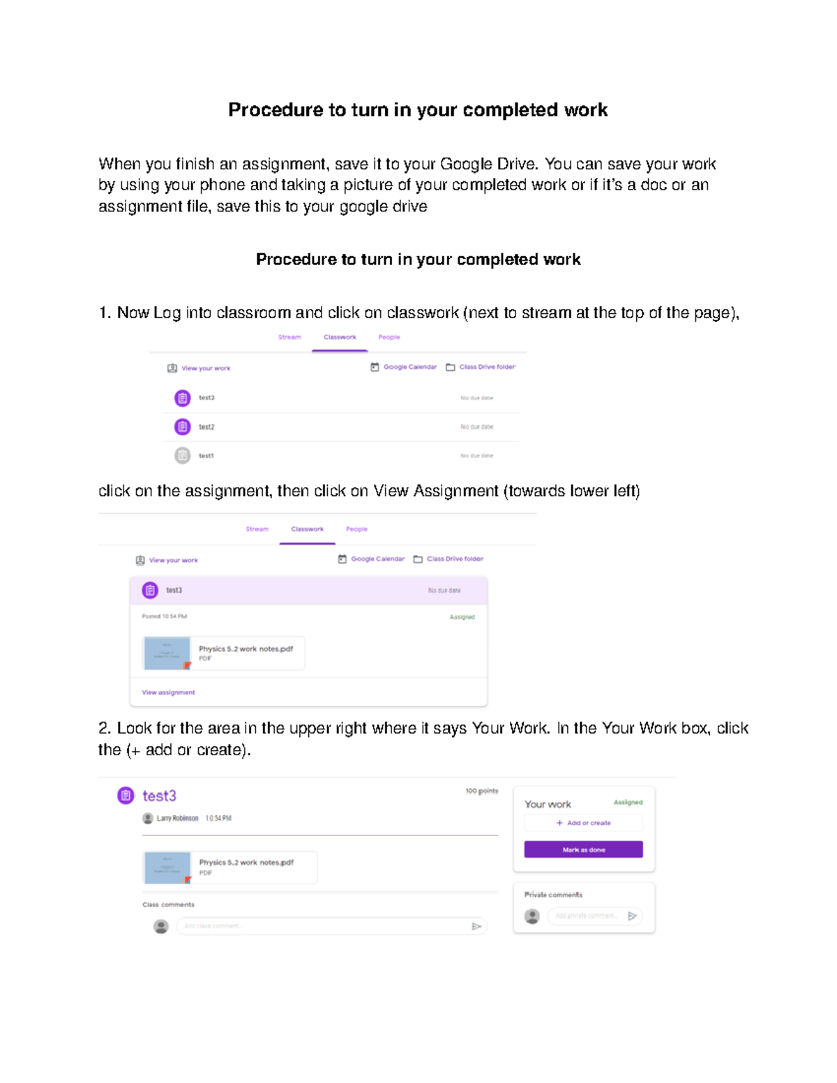 Google work turn in steps - Procedure to turn in your completed work ...