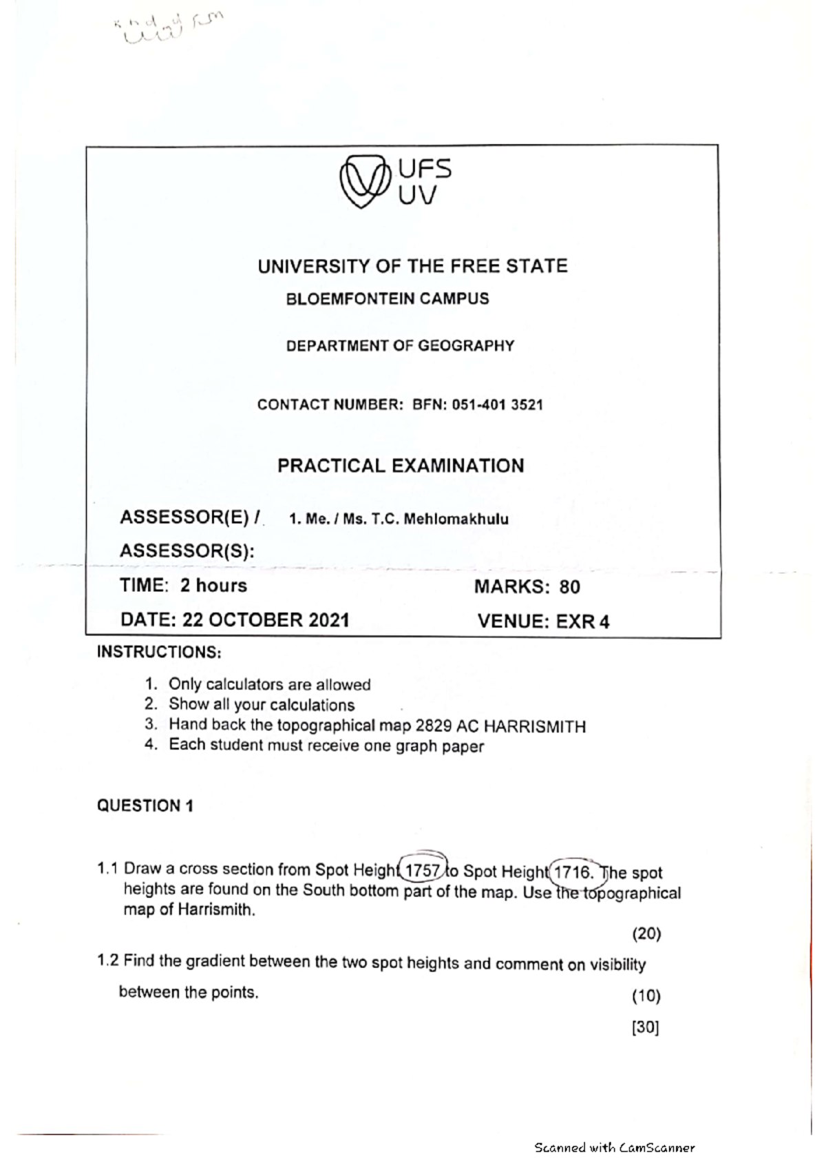 GEOH1624 Prac Exam 2021 - GEOH1624 - UFS UV - Studocu