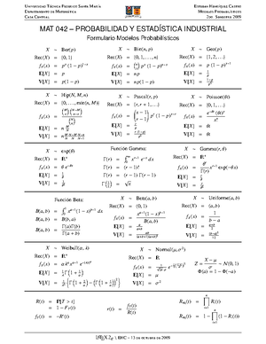 Formulario estadistica descriptiva - Universidad T´ecnica Federico Santa Mar´ıa Departamento de ...