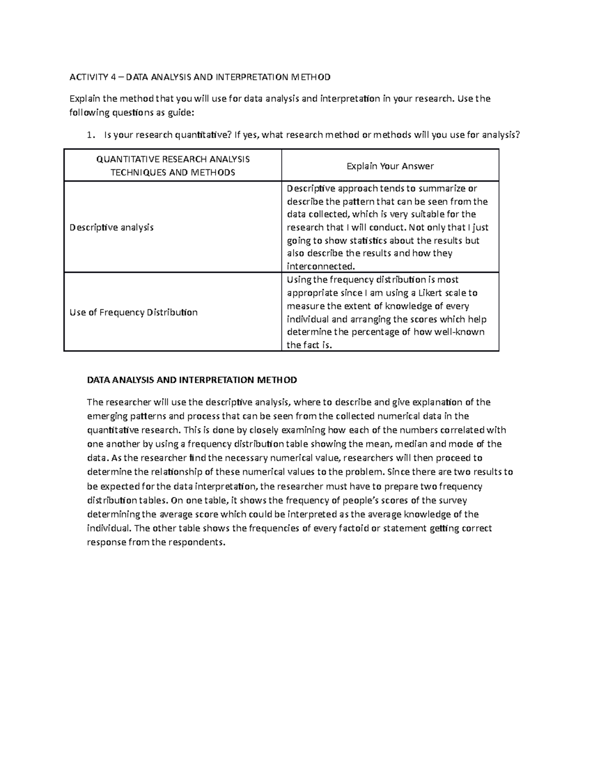 Thesism 4a3dataintmet - ACTIVITY 4 – DATA ANALYSIS AND INTERPRETATION ...