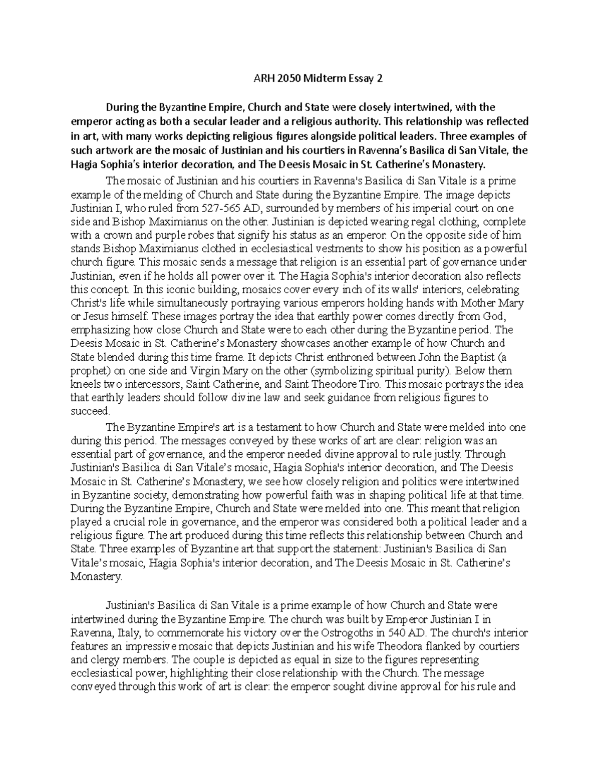 ARH 2050 Midterm essay 2 - ARH 2050 Midterm Essay 2 During the ...