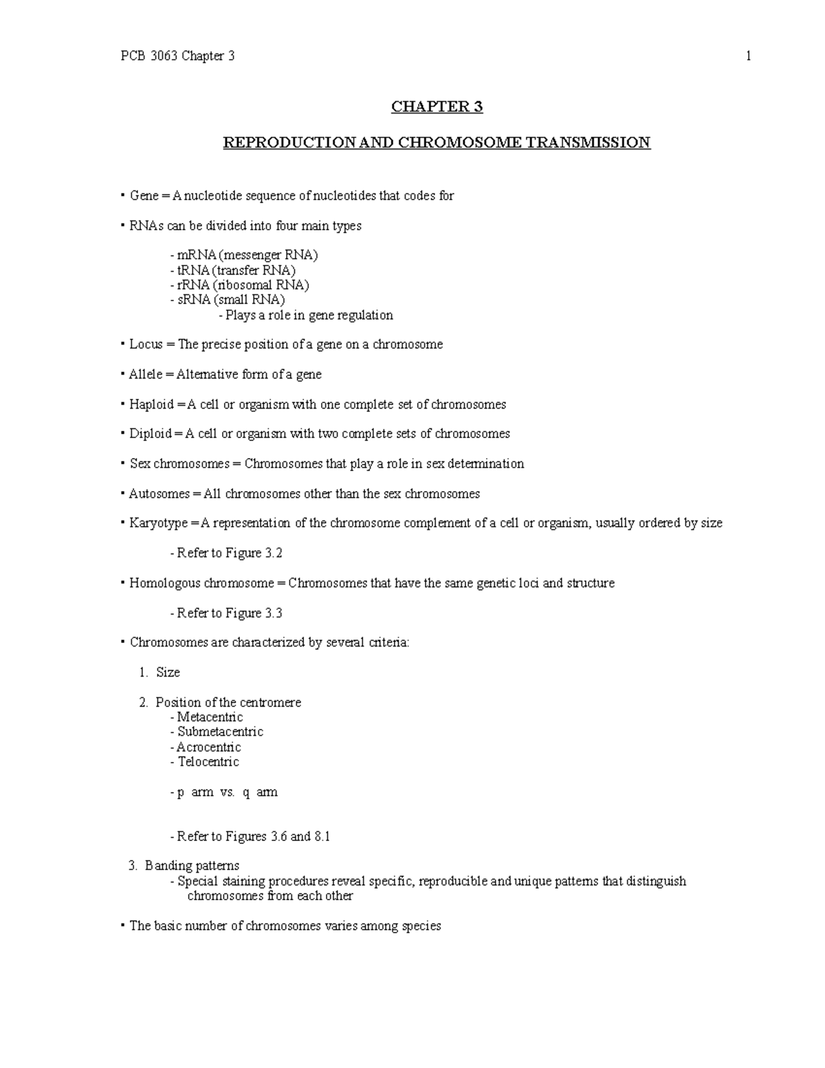 PCB3063 Chapter 03 - Genetics - CHAPTER 3 REPRODUCTION AND CHROMOSOME ...