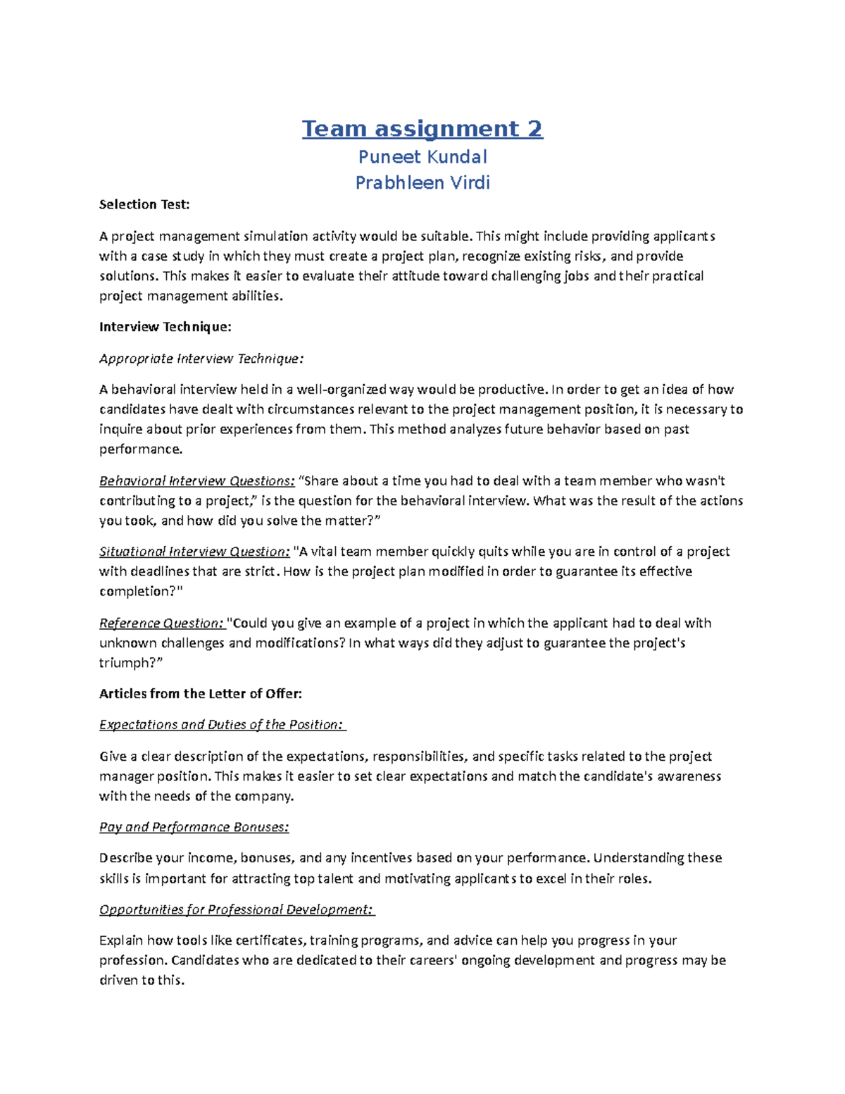 Team assignment 2 HR - Summary Intermediate Financial Accounting 1 - Team assignment 2 Puneet ...