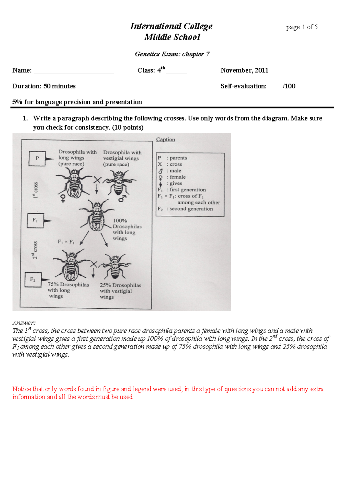 Genetics Exam 2011 with correction - Middle School Genetics Exam ...